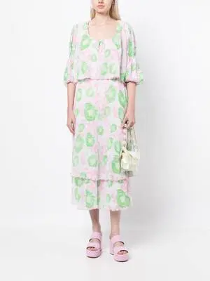 GANNI Floral-print Pleated Georgette Blouse - Pink