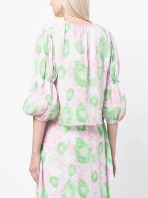 GANNI Floral-print Pleated Georgette Blouse - Pink