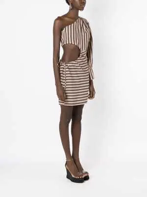 AMIR SLAMA Striped One-shoulder Mini Dress