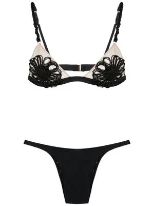 AMIR SLAMA Floral-appliqué Bikini - Black