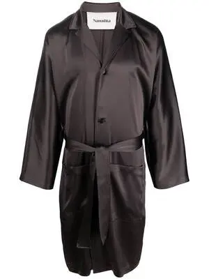 Nanushka Cuban-collar Self-tie Shirt - Brown
