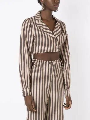 AMIR SLAMA Striped Cropped Blouse