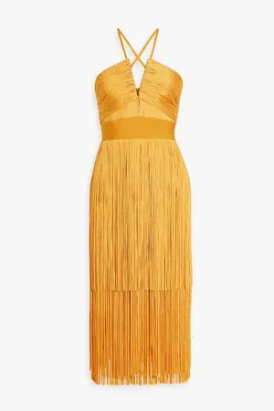 Herve Leger Natalia Fringed Bandage Midi Dress - Marigold