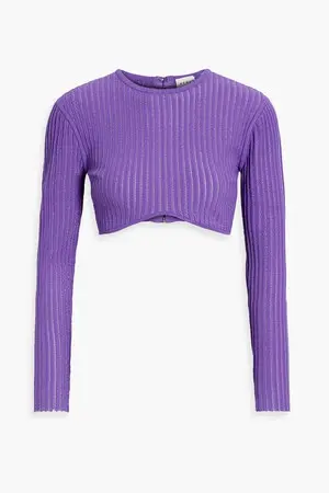 Herve Leger Cropped Ribbed-knit Top