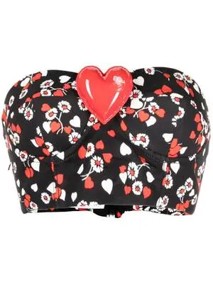 Moschino Floral-print Heart-appliqué Bandeau Top - Black