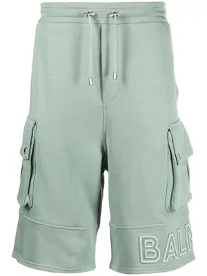 Balmain Embossed Logo Bermuda Shorts - Green