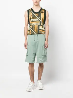 Balmain Embossed Logo Bermuda Shorts - Green