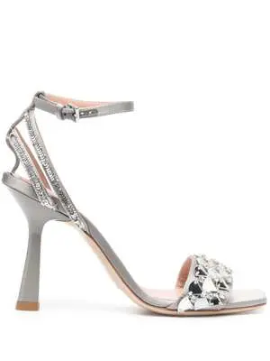 Alberta Ferretti 100mm Crystal-embellished Leather Sandals - Silver