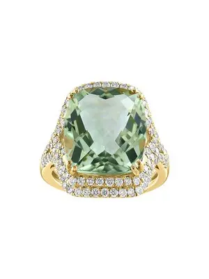Saks Fifth Avenue Collection 14k Yellow Gold Amethyst & 1 Tcw Diamond Halo Ring - Green