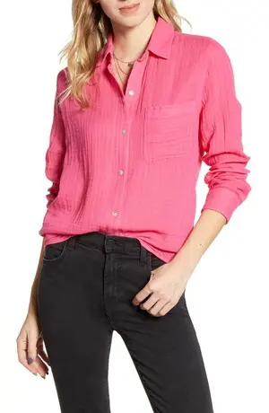 Rails Ellis Cotton Gauze Button-up Shirt - Hibiscus
