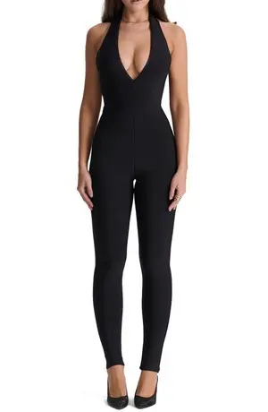 House Of Cb Anaise Plunge Corset Stretch Bandage Jumpsuit - Black