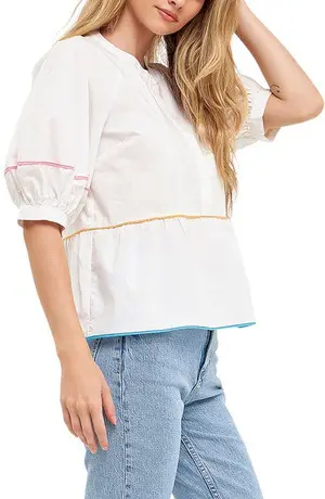 English Factory Piping Detail Cotton Blouse