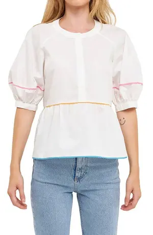English Factory Piping Detail Cotton Blouse