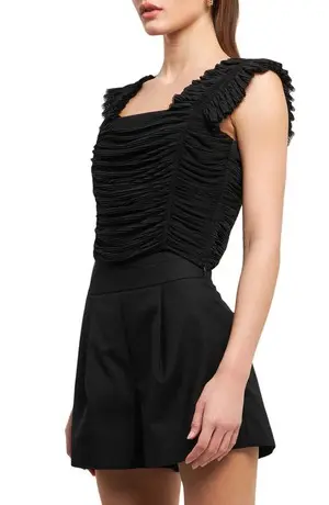 Endless Rose Ruffle Pleat Crop Tank - Black