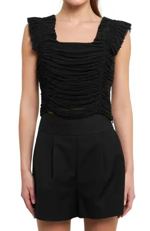 Endless Rose Ruffle Pleat Crop Tank - Black