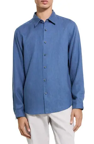 Theory Irving Solid Linen Button-up Shirt - Bering