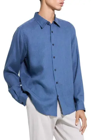Theory Irving Solid Linen Button-up Shirt - Bering