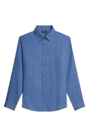 Theory Irving Solid Linen Button-up Shirt - Bering