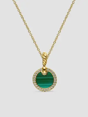 David Yurman Petite Elets Pendant Necklace In 18k Yellow Gold With Pavé Diamonds - Malachite