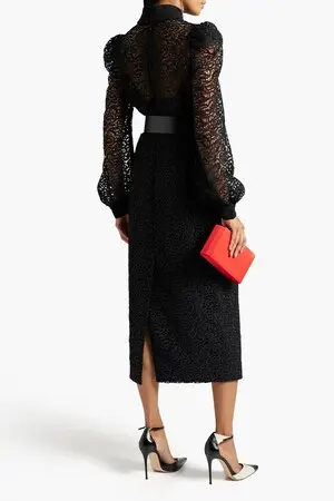 Elie Saab Belted Macramé Lace Midi Dress