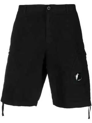 C.P. COMPANY Logo-patch Cotton Shorts - Black