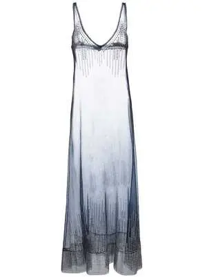 Rabanne Stud-detailed Sheer Long Dress - Blue