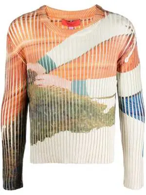 Eckhaus Latta Graphic-print Ribbed Jumper - Orange