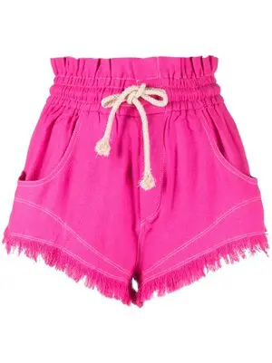 MARANT ETOILE Fuchsia Silk Drawstring Frayed Shorts