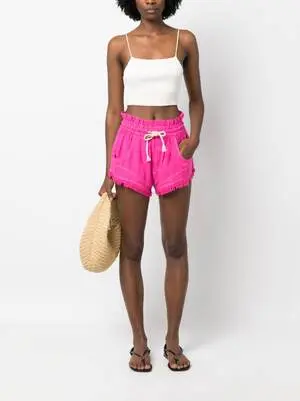 MARANT ETOILE Fuchsia Silk Drawstring Frayed Shorts
