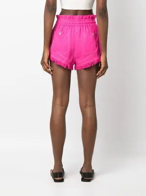 MARANT ETOILE Fuchsia Silk Drawstring Frayed Shorts