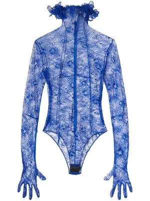 Off-White Floral-lace Glove-sleeve Body - Blue
