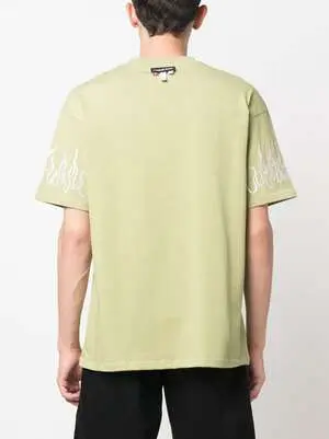 VISION OF SUPER Flame-embroidered Cotton T-shirt - Green