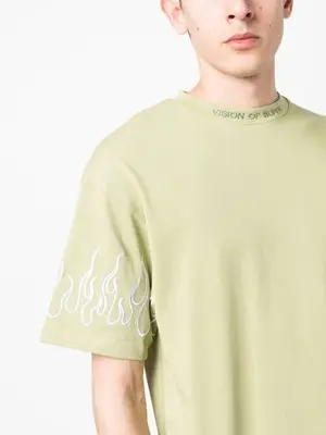 VISION OF SUPER Flame-embroidered Cotton T-shirt - Green