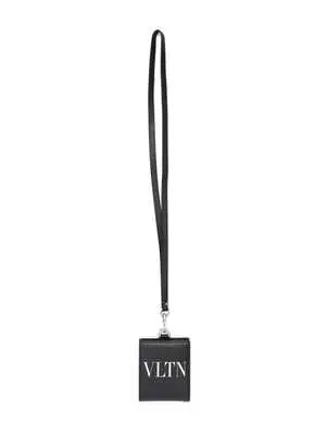 Valentino Garavani Vltn Calfskin Wallet With Neck Strap - Black