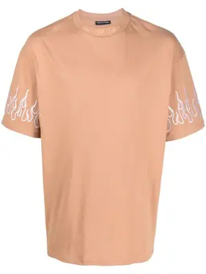 VISION OF SUPER Flame-embroidered Cotton T-shirt - Brown