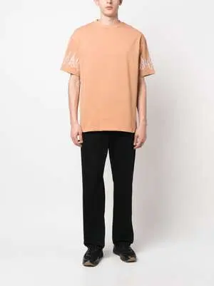 VISION OF SUPER Flame-embroidered Cotton T-shirt - Brown