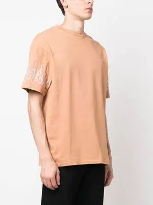 VISION OF SUPER Flame-embroidered Cotton T-shirt - Brown