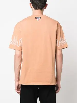 VISION OF SUPER Flame-embroidered Cotton T-shirt - Brown
