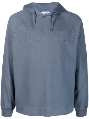 Stone Island Logo-print Cotton Hoodie - Blue