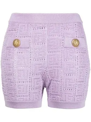 Balmain Monogram Knitted Shorts - Purple