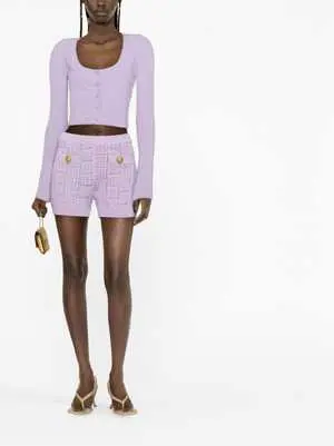Balmain Monogram Knitted Shorts - Purple
