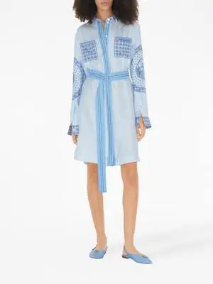 Burberry Monument-print Belted Silk Shirt Dress