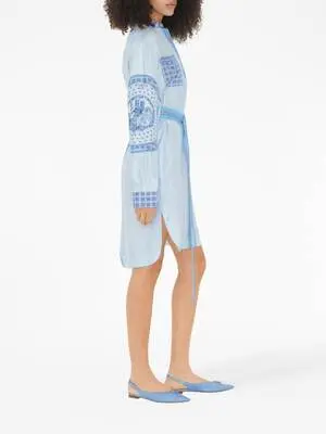 Burberry Monument-print Belted Silk Shirt Dress
