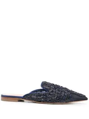 Alberta Ferretti Crystal-embellished Flat Mules - Blue