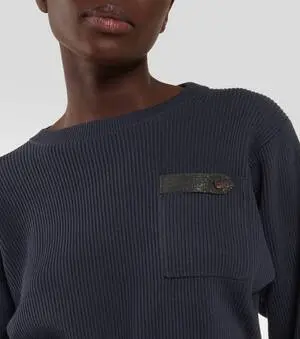 Brunello Cucinelli Cropped Ribbed Knit Cotton Sweater