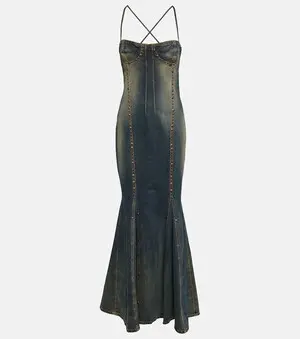 Blumarine Embellished Denim Gown