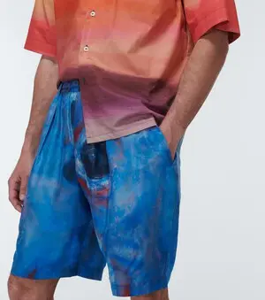 Marni Printed Silk Shorts - Blue