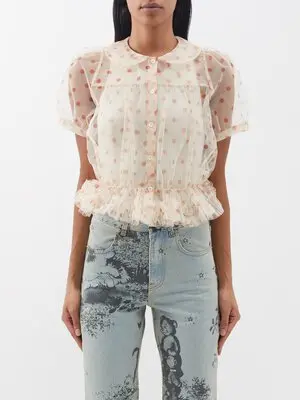 MOLLY GODDARD Molly Goddard - Sebastian Polka Dot Tulle Blouse - Womens - Cream Red - Cream