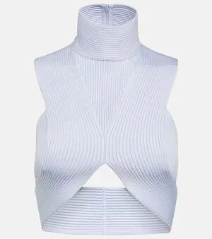 Alaïa Ribbed-knit Crop Top - Blue