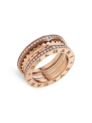 BVLGARI B. Zero1 18k Rose Gold & Diamond Two-band Ring - Pink Gold
